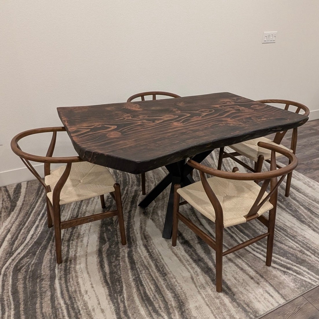 Dark Walnut Live Edge Redwood Slab With Metal Kitchen Table Base ...