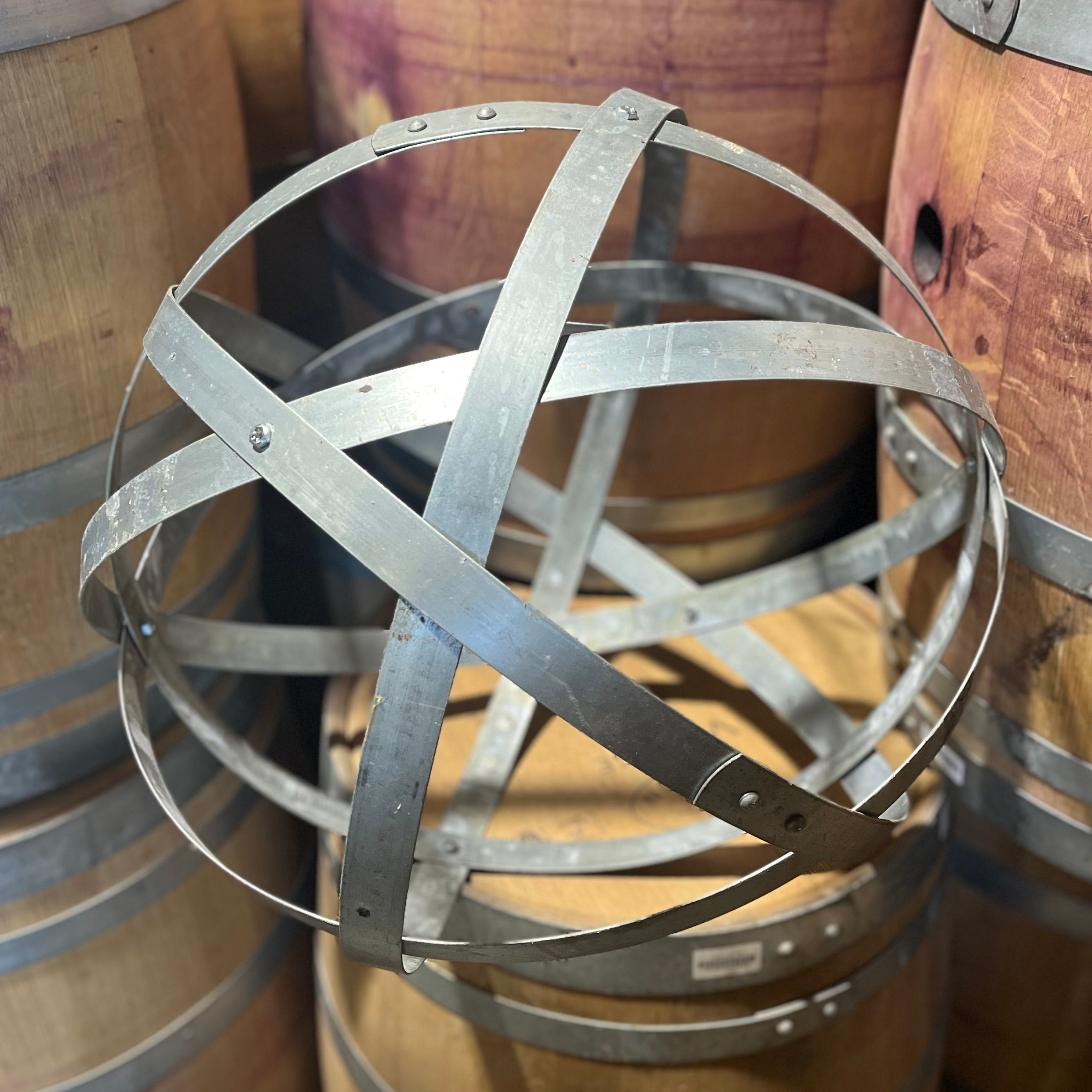 Rustic Wine Barrel Hoop Sphere | Barrel Dreams Inc.