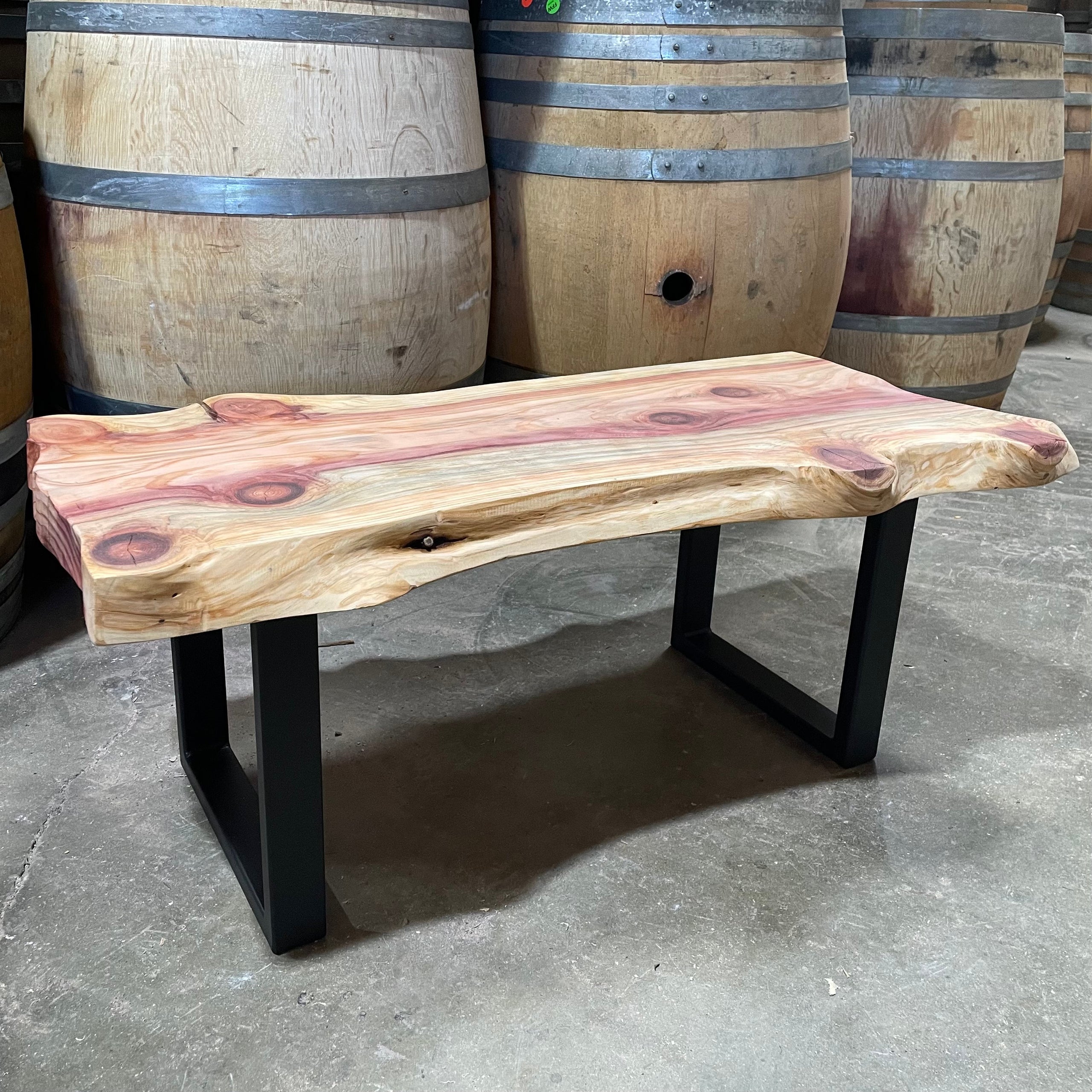 Live Edge Coffee Table with Iron Legs | Barrel Dreams Inc.