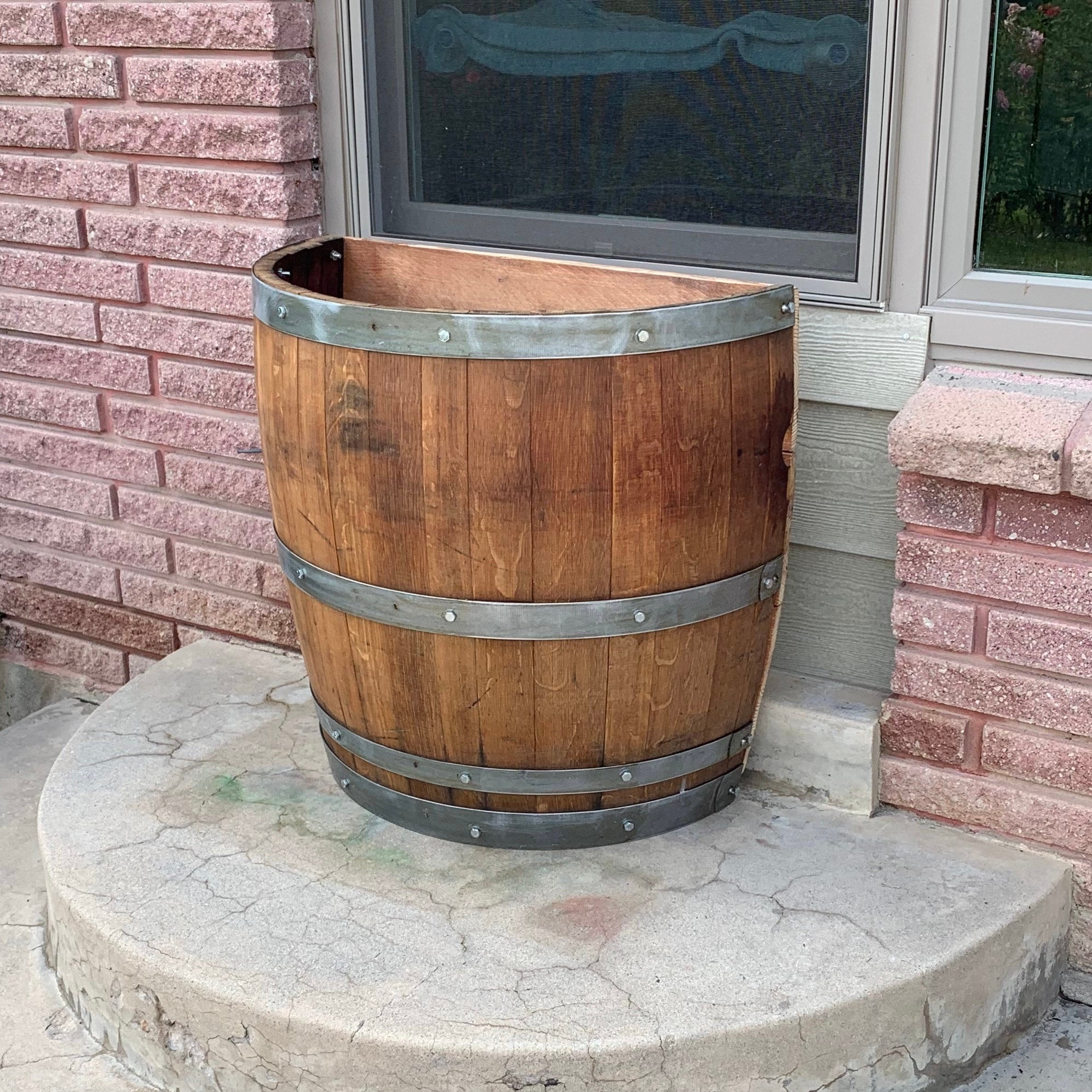Wine Barrel 3/4 Redwood Backing Planter | Barrel Dreams Inc.